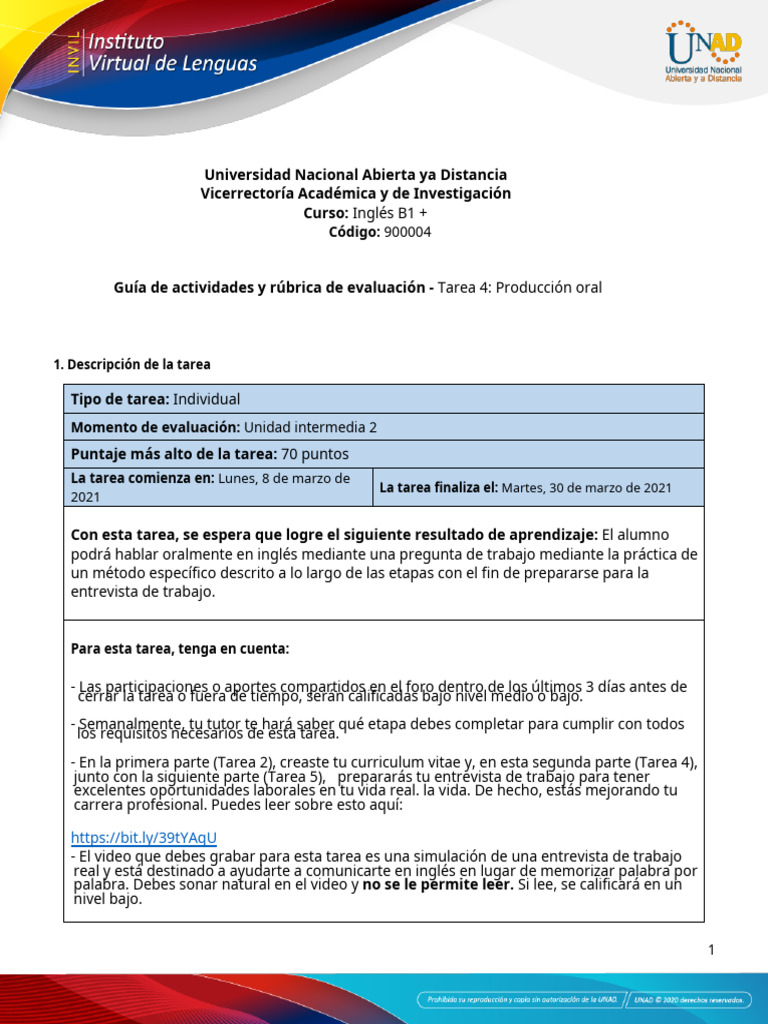 Activities Guide and Evaluation Rubric - Unit 2 - Task 4 - Speaking Production - En.es | PDF ...