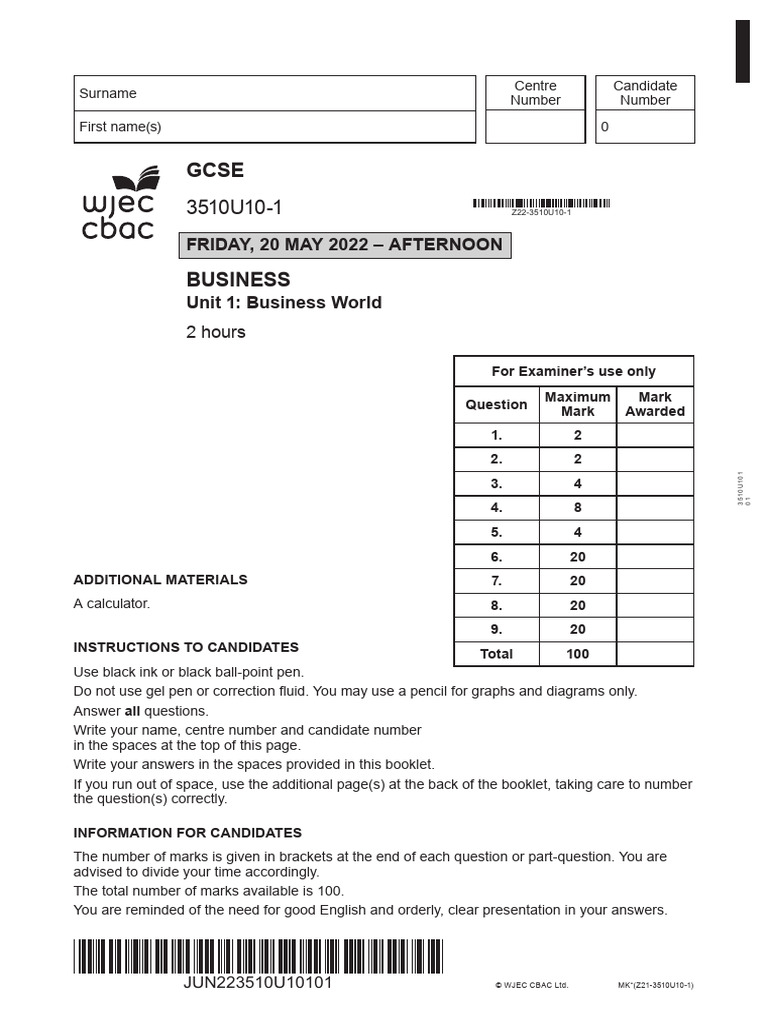 Gcse Buisness Paper 1 2022 | PDF | Brand | Sustainability