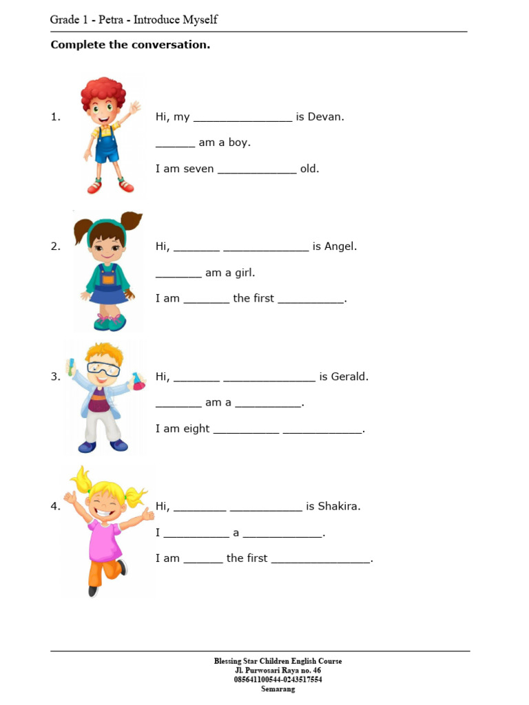 Grade 1 English: Introduce Myself Activities | PDF