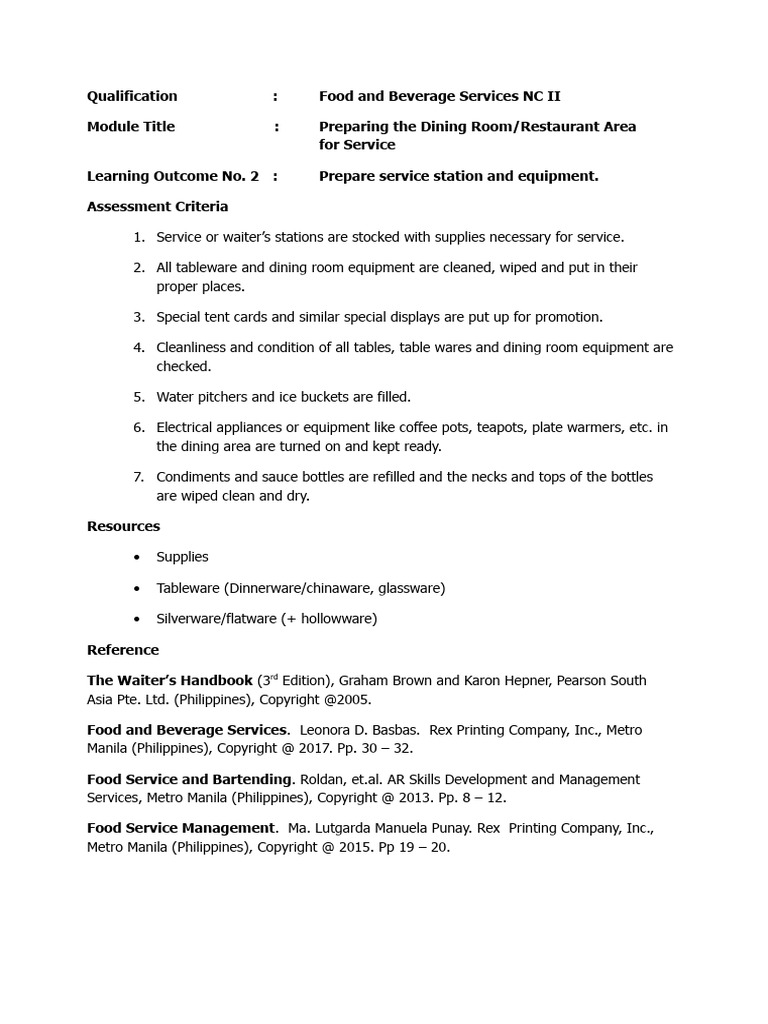 Module Core 1 LO2 | PDF | Tableware | Cooking