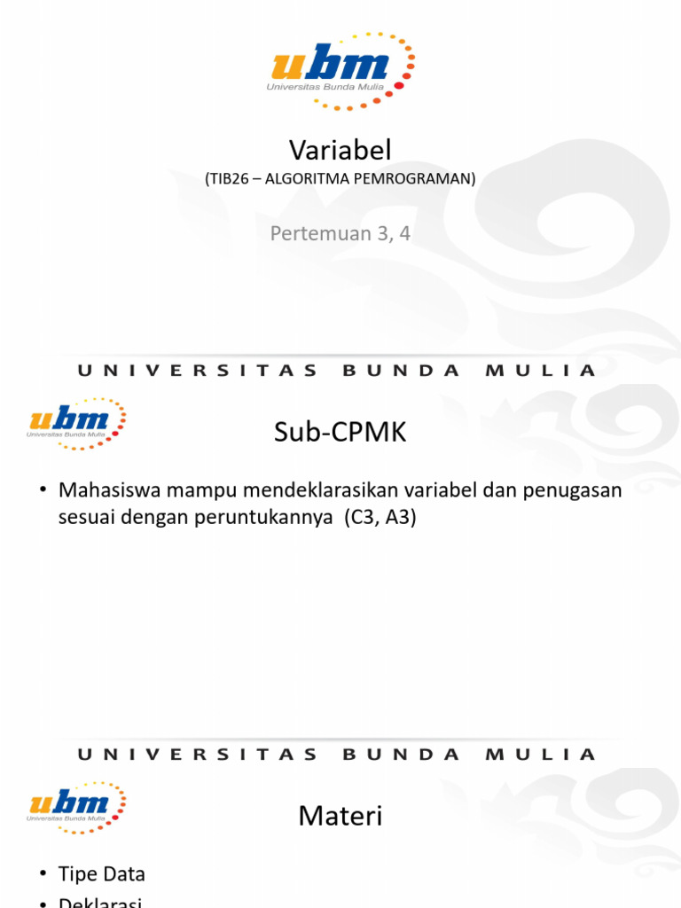 Algoritma Dan Pemrograman: Variabel | PDF
