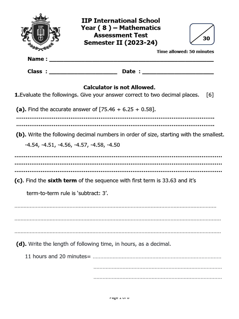 Assessment II Year (8) Math | PDF | Area | Euclidean Geometry