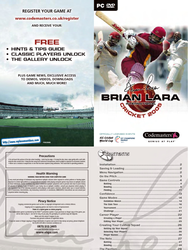 Brian Lara International Cricket 2005 - Manual - PC | PDF | Bowling ...