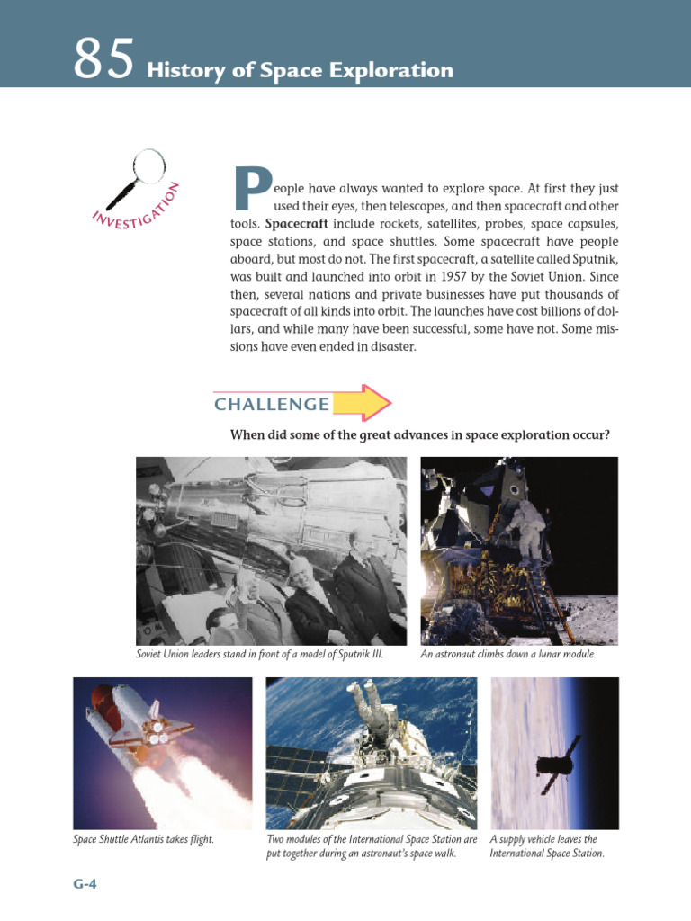 History of Space Exploration: Challenge | PDF | Spacecraft | Human ...