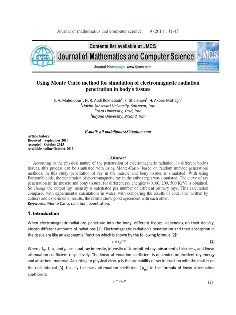 Vol9_Iss1_41-45_Using_Monte_Carlo_method_for_simula | PDF | Monte Carlo Method | Physics