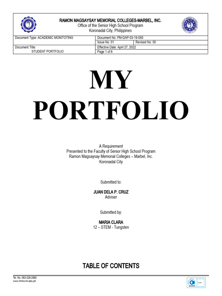 Senior High School Student Portfolio | PDF | Science