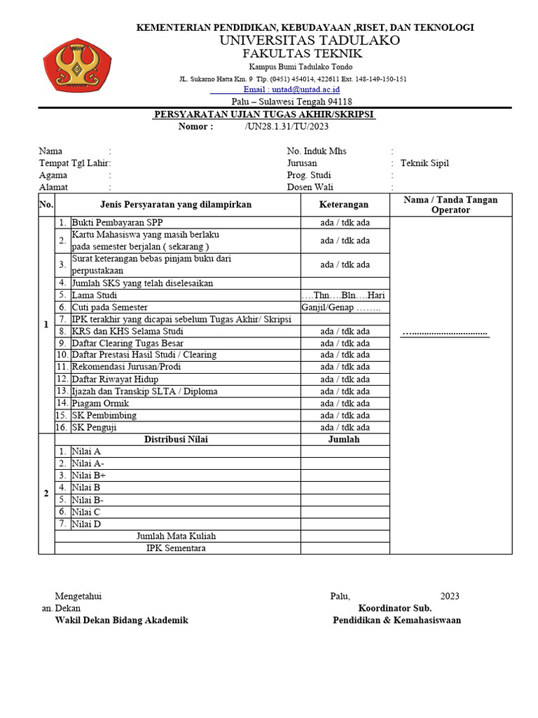 Format Persyaratan Ujian Tutup | PDF