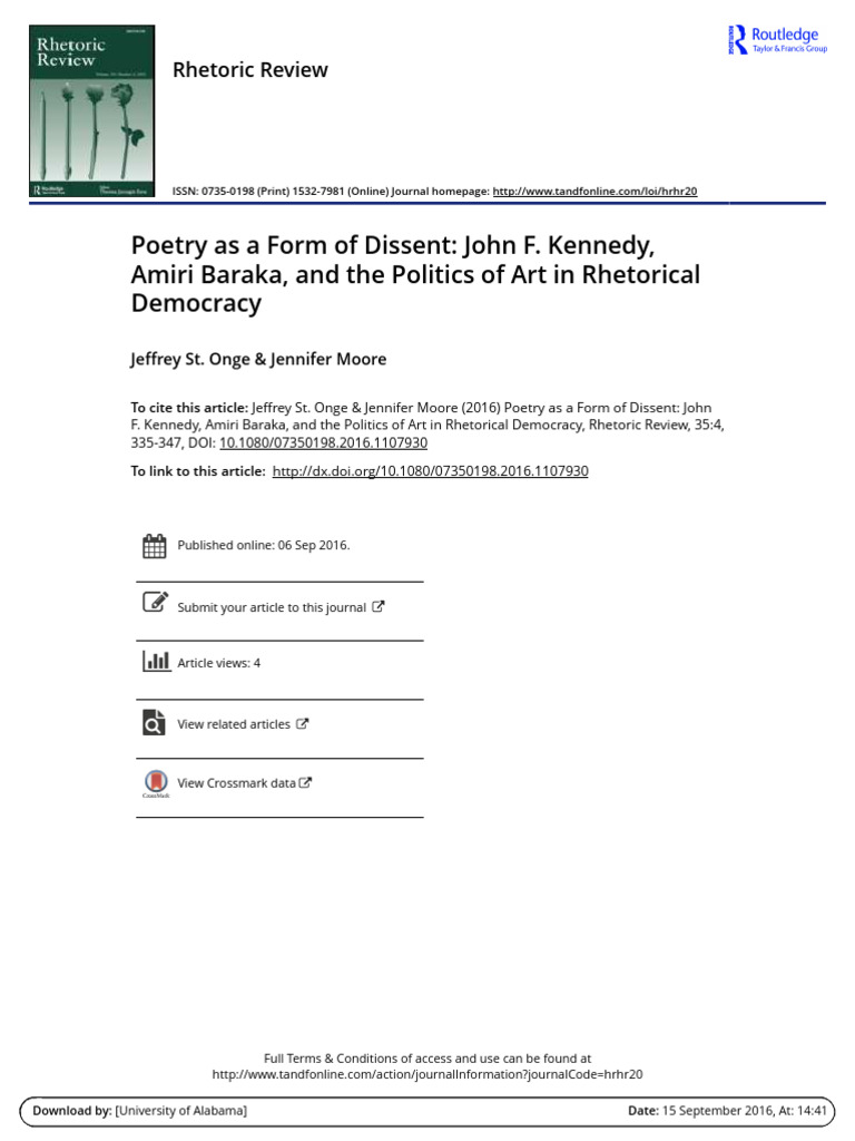 Poetry As A Form of Dissent John F Kenne | PDF | Rhetoric | Democracy