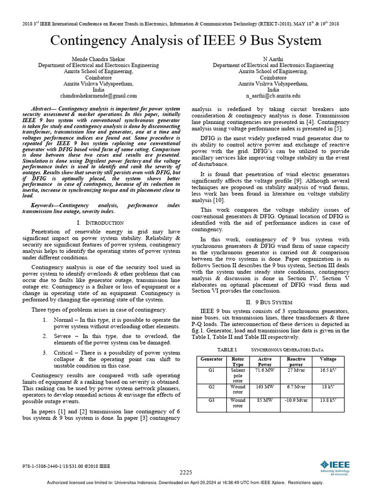 Contingency Analysis of IEEE 9 Bus System | PDF | Electric Power Transmission | Electrical Grid