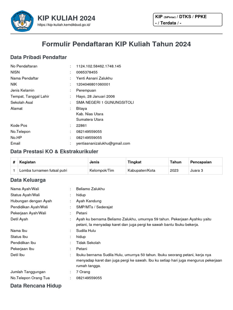 Kartu Pendaftaran Kip | PDF