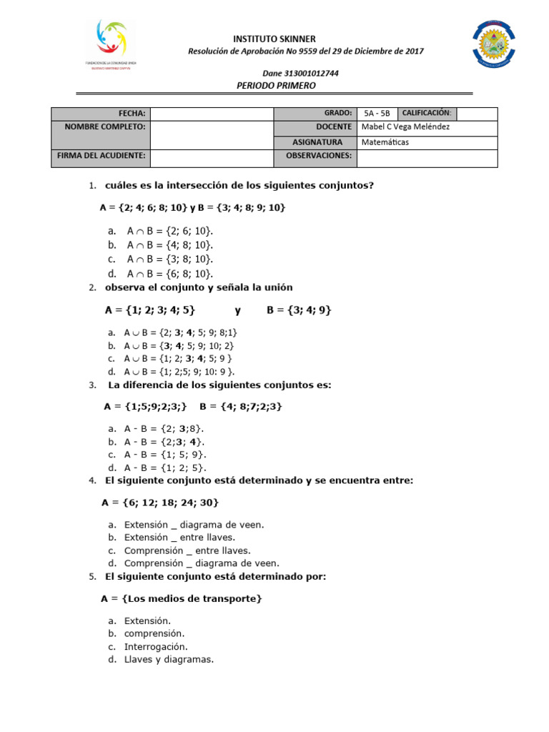 Xamen Matematicas Quinto | PDF