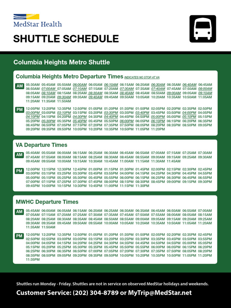 Medstar Shuttle Bus Columbia Heights Feb 2020 | PDF | Observances ...