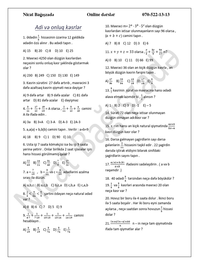 Adi VƏ Onluq KƏSRLƏR Sınaq 2 Buraxılış | PDF