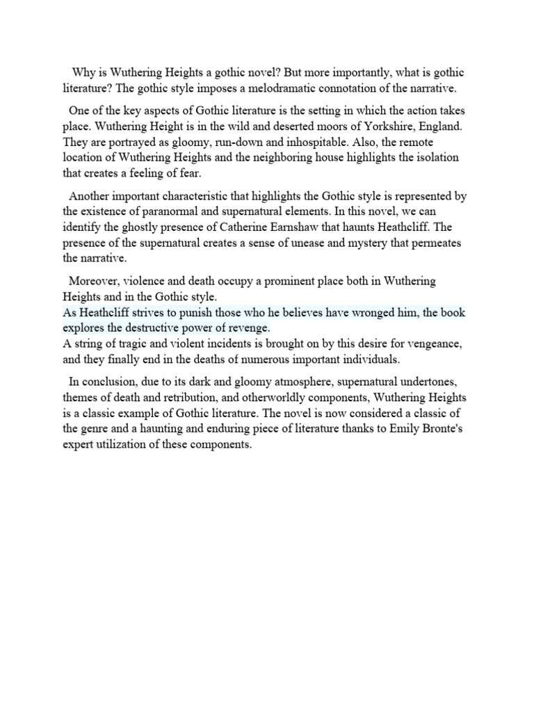Wuthering Heights: A Gothic Literature Analysis | PDF | General Fiction