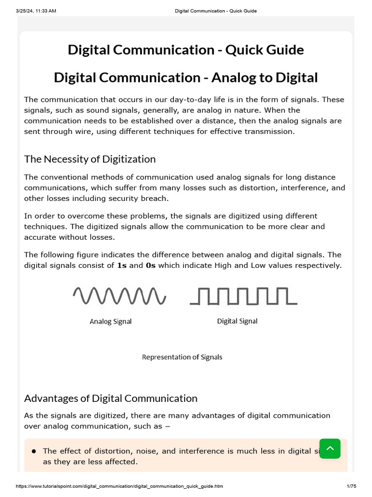 Digital Communication - Quick Guide | PDF | Digital Signal | Sampling (Signal Processing)