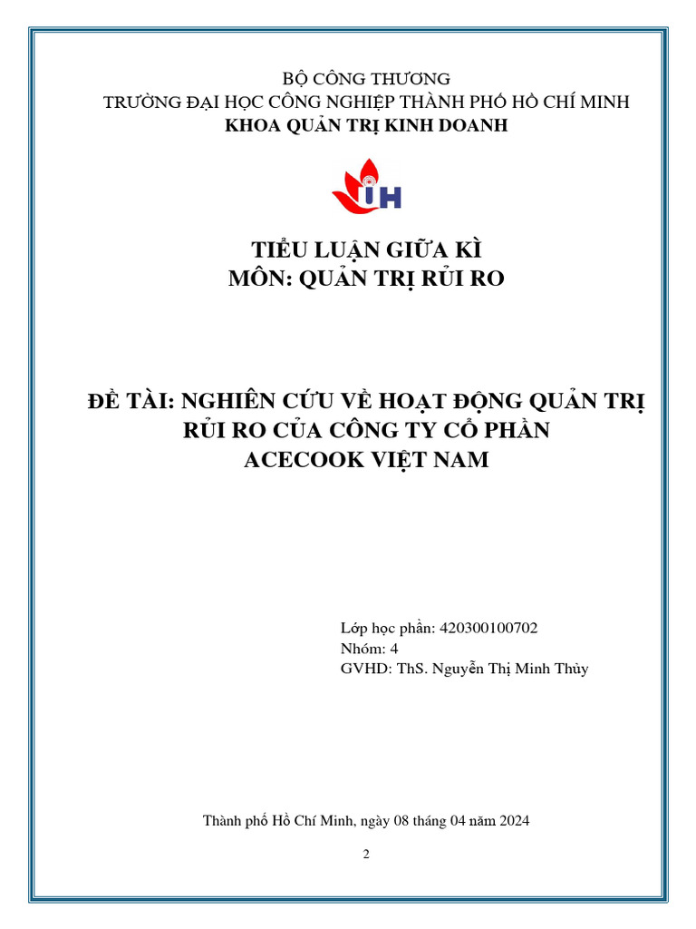 Nhóm 4 - Nghiên C U QTRR C A CTCP Acecook VN | PDF