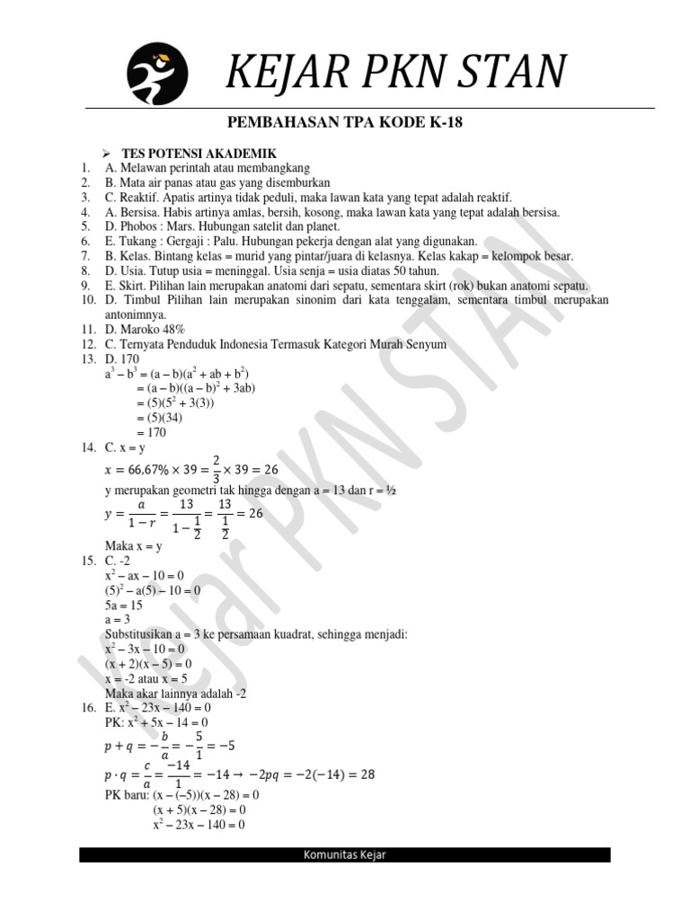 Pembahasan To Tpa Kode K-18 | PDF