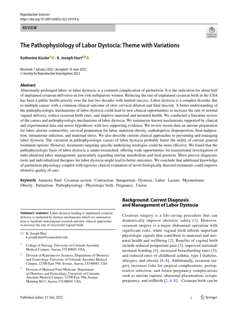 The Pathophysiology of Labor Dystocia | PDF | Childbirth | Caesarean ...