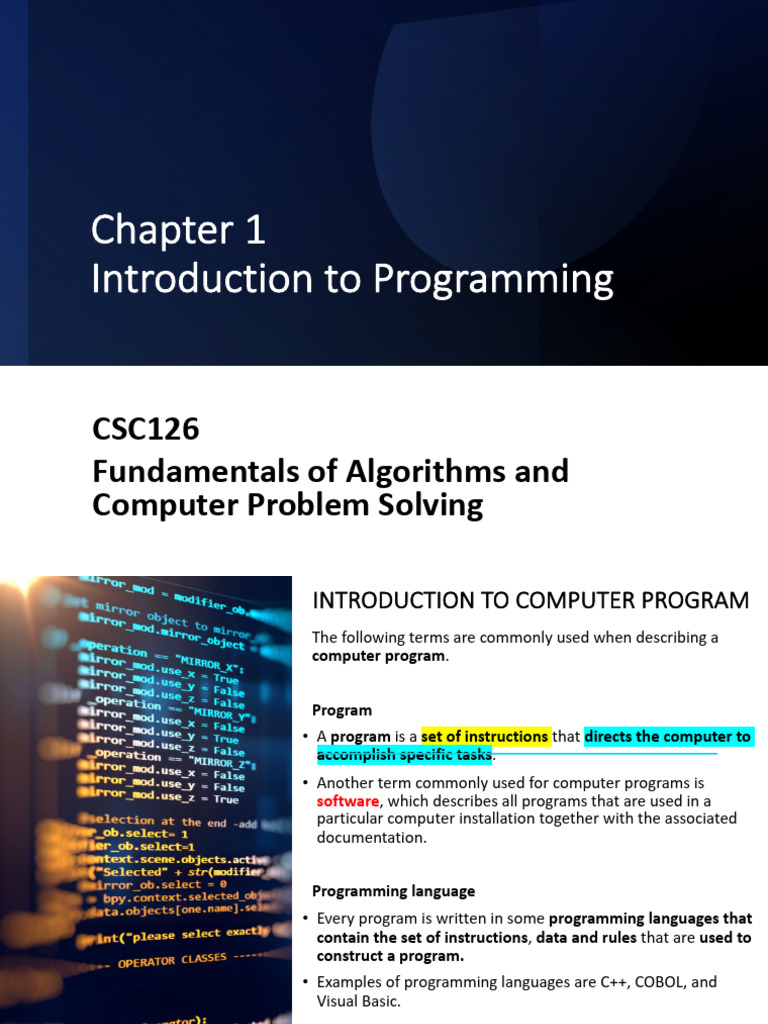 Csc 126 Chapter 1 Pdf Computer Program Programming 