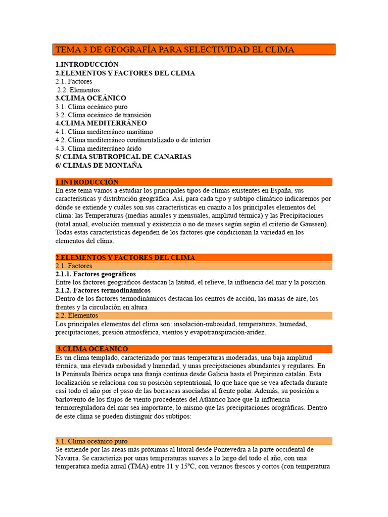 TEMA 3 DE GEOGRAFÍA PARA SELECTIVIDAD EL CLIMA | PDF | Clima | Clima oceánico