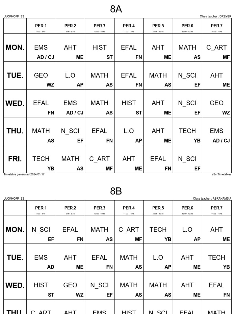 Class Time Table 18.01.2014 | PDF
