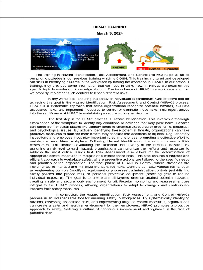 narrative report HIRAC | PDF | Risk | Hazards