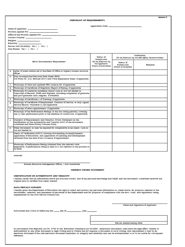Annex-C_Checklist-of-Requirements | PDF | Authentication