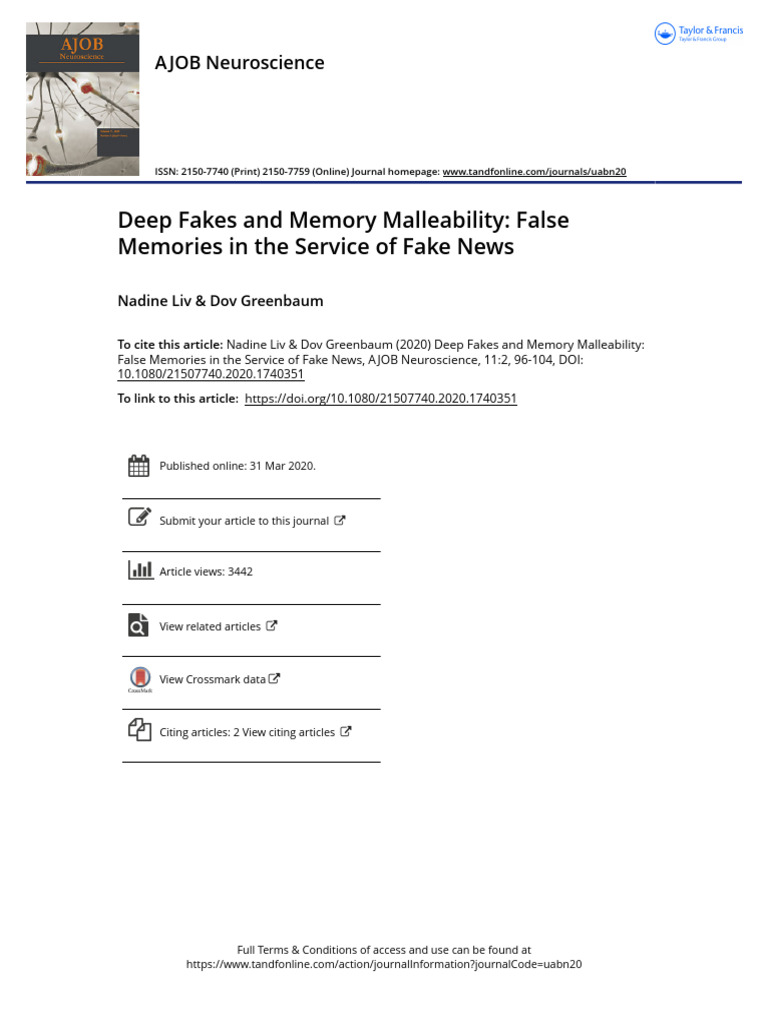 Deep Fakes and Memory Malleability False Memories in The Service of ...