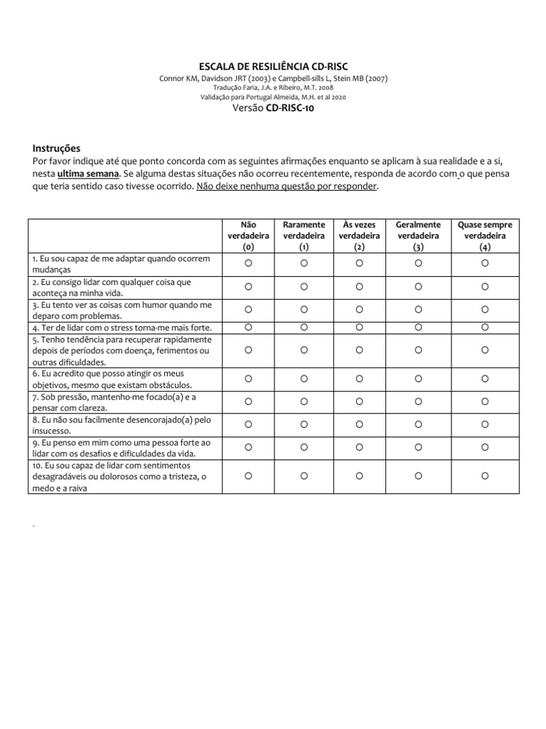 Escala de Resiliência CD - Risc | PDF