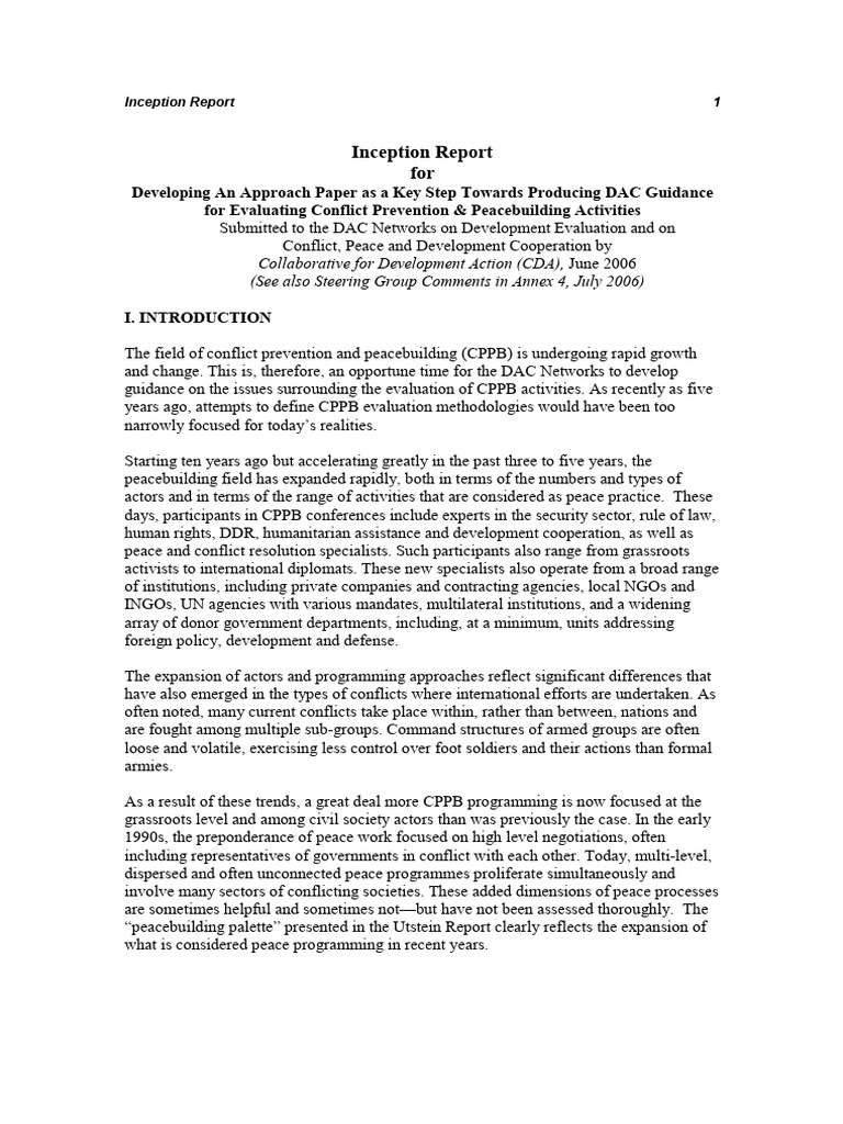 Inception Report For | Download Free PDF | Evaluation | Peacebuilding