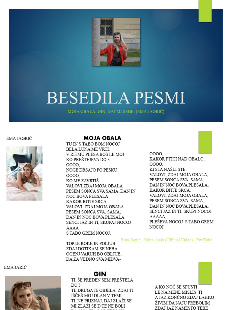 Besedila Pesmi (Ema Jagrič) | PDF