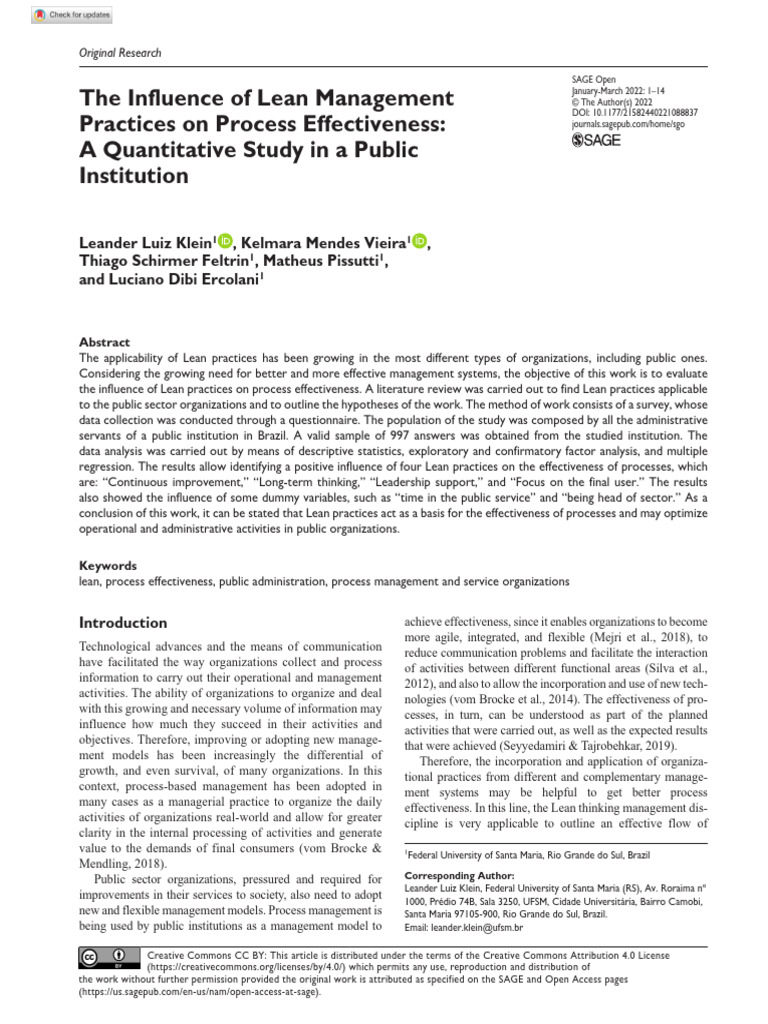 klein-et-al-2022-the-influence-of-lean-management-practices-on-process-effectiveness-a ...