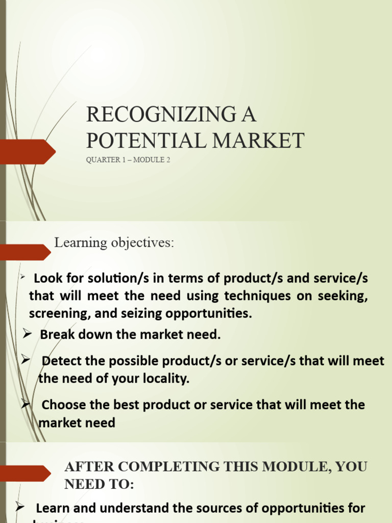 Recognizing A Potential Market - 051849 | PDF | Entrepreneurship ...