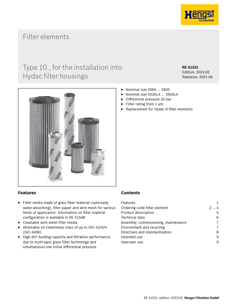 Hengst RE 51531 Filter Elements Guide | PDF | Filtration