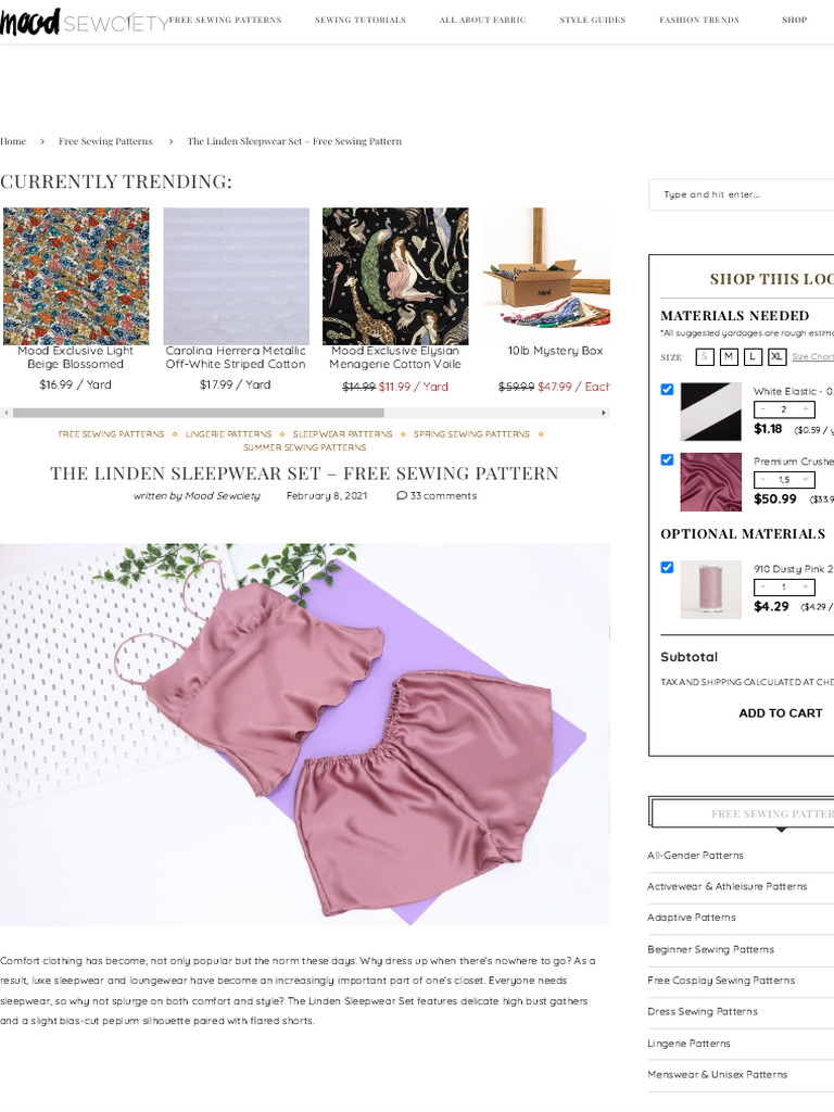 The Linden Sleepwear Set - Free Sewing Pattern | Download Free PDF ...