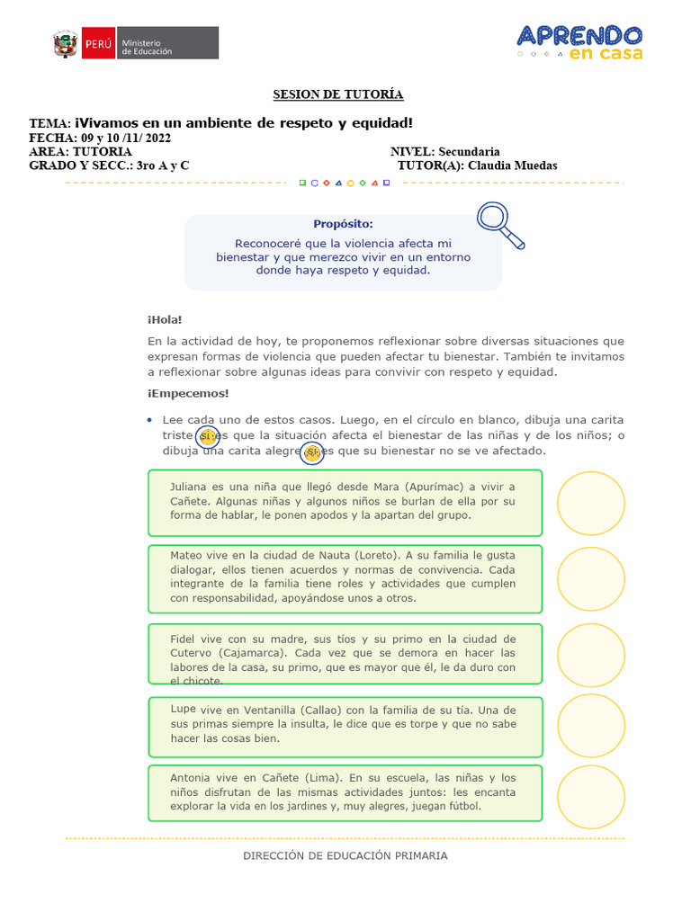 Sesion Tutoria Respeto 1 Pdf Violencia
