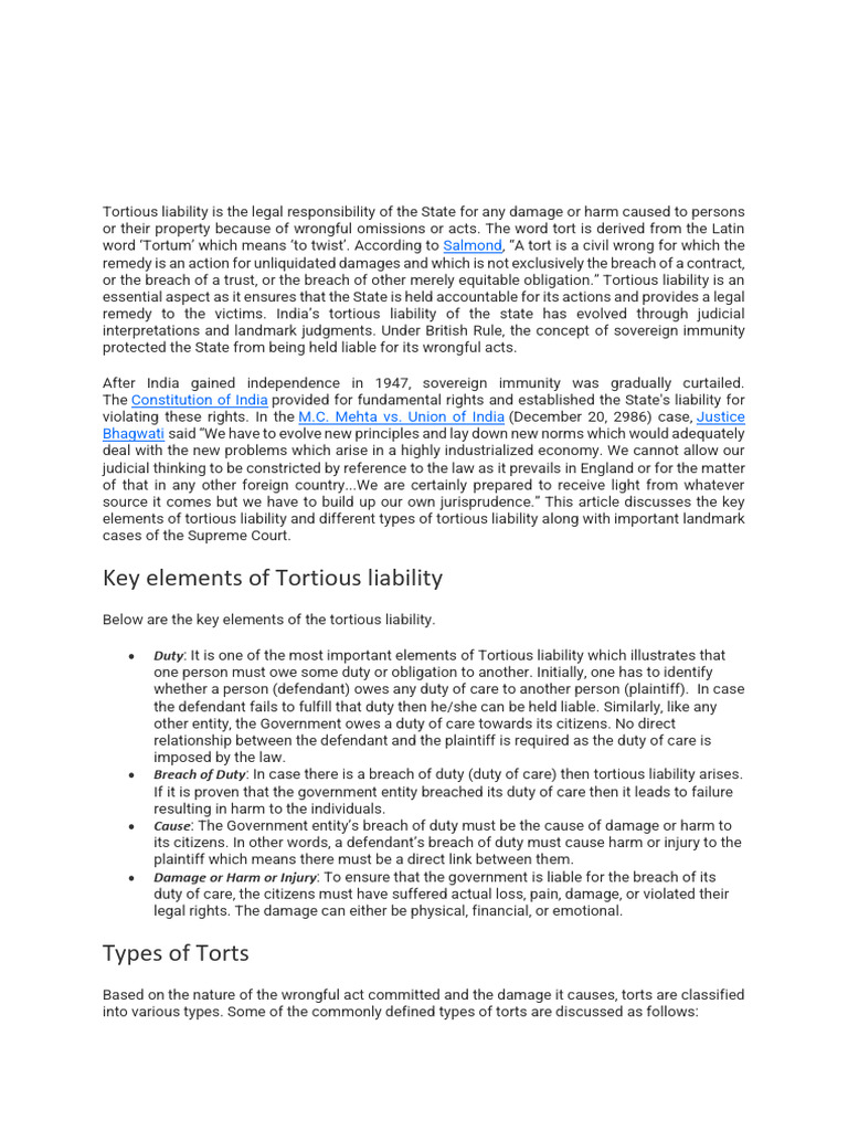 Understanding Tortious Liability | PDF | Tort | Trespass