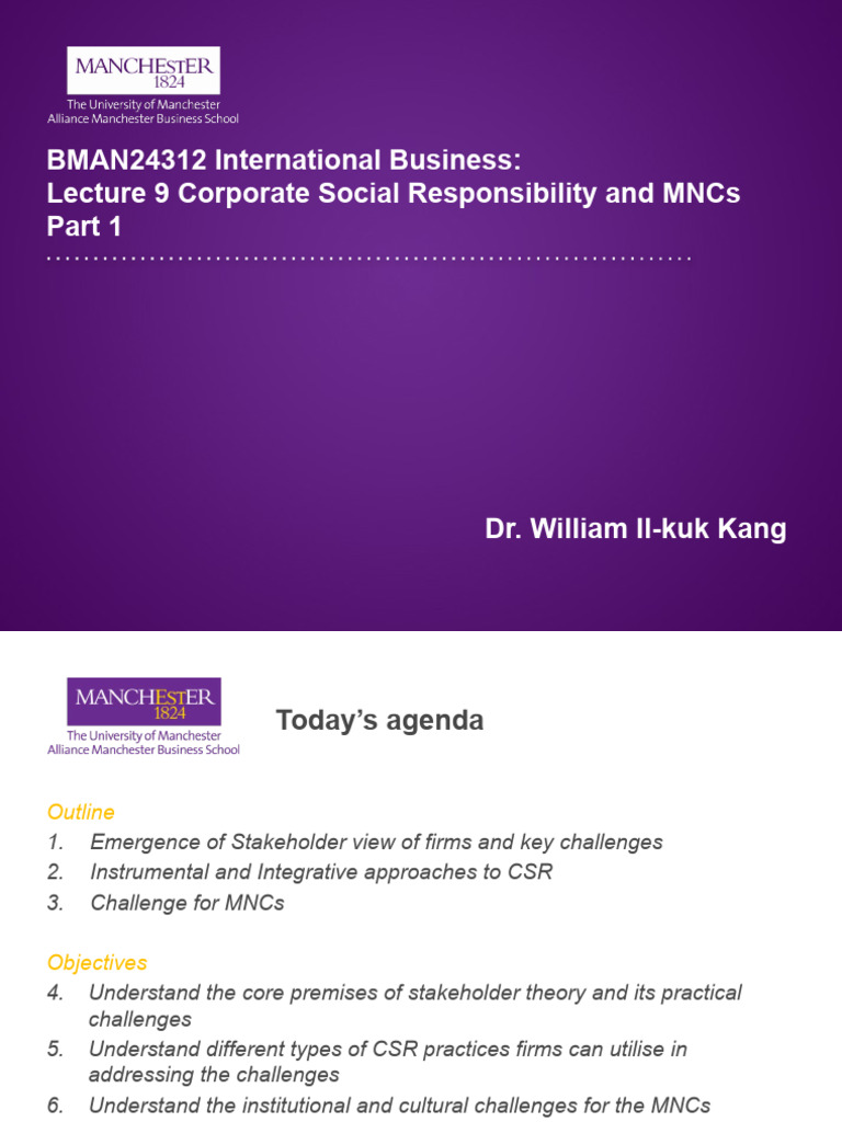 IB Lecture 9 CSR and MNCs Part 1 | PDF | Corporate Social Responsibility | Stakeholder (Corporate)