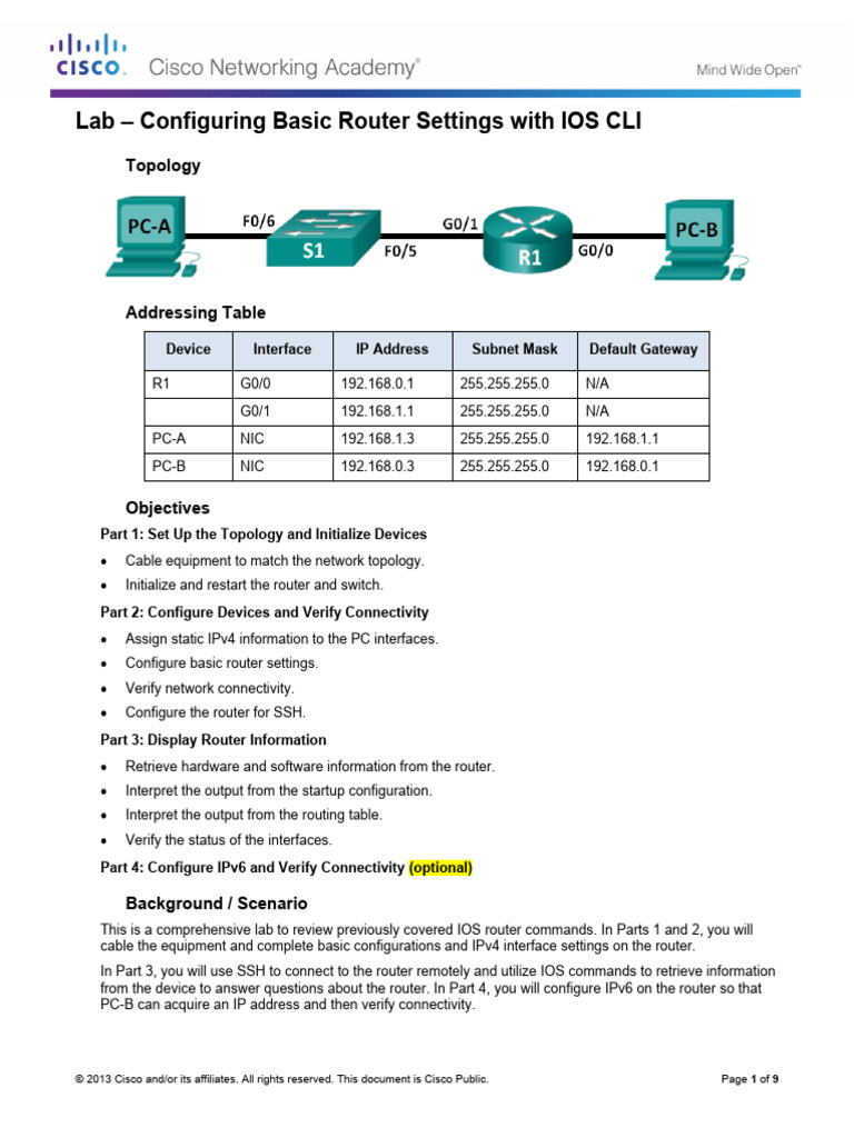 05 - Raziq - w1 - Configuring Basic Router Settings With IOS CLI | PDF | I Pv6 | Router (Computing)