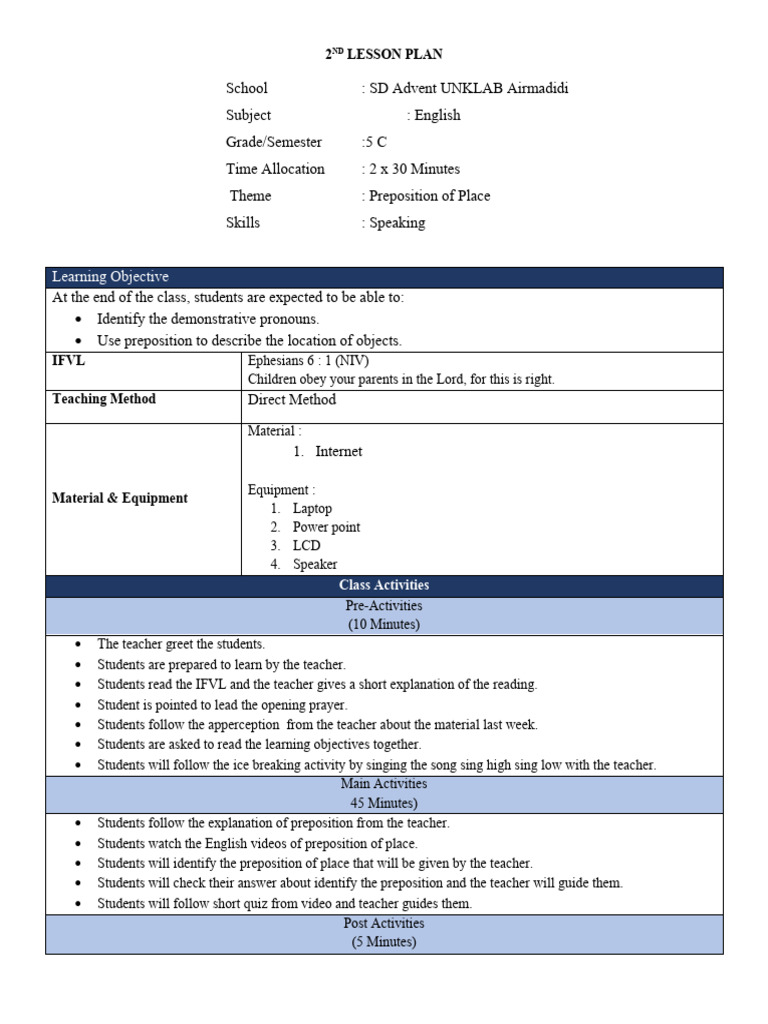 2ND Lesson Plan | PDF | Teachers | Lesson Plan