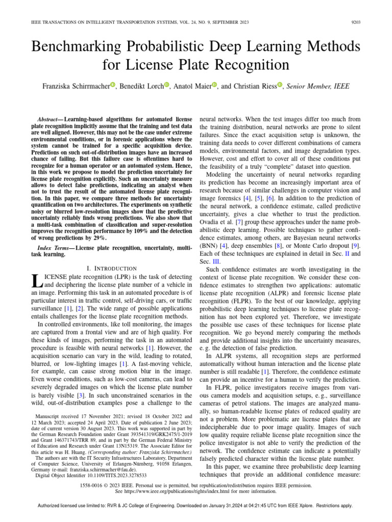 Benchmarking Probabilistic Deep Learning Methods for License Plate ... Benchmarking Probabilistic Deep Learning Methods for License Plate ...