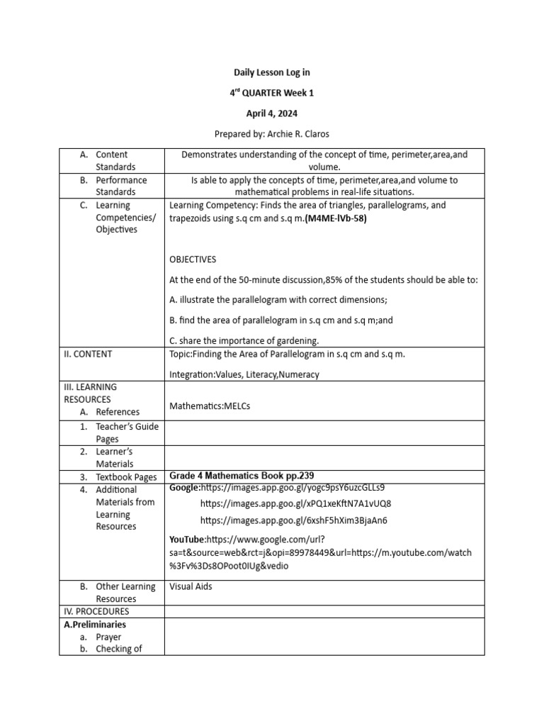 Archie - LP Final Mathh 4 | PDF | Area | Learning