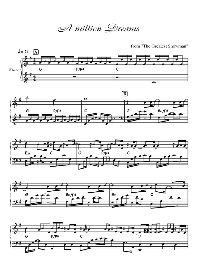 Piano Sheet for "A Million Dreams" | PDF