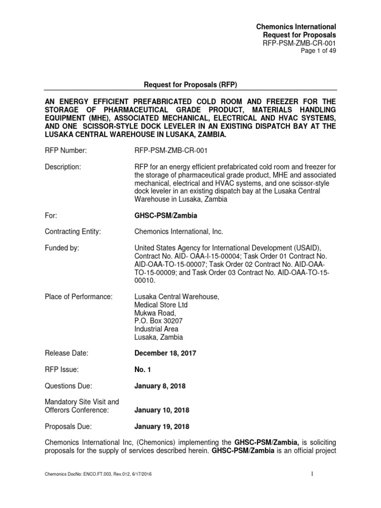 RFP for Cold Room in Lusaka, Zambia | PDF | Request For Proposal ...