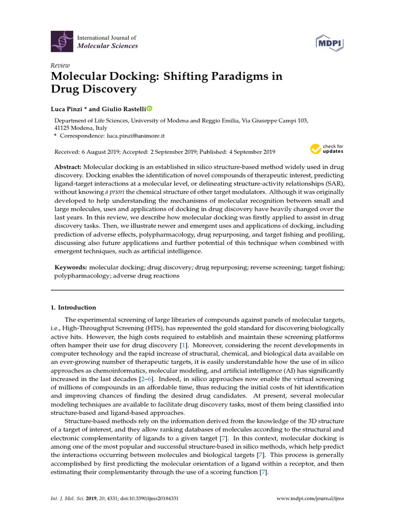 Molecular Docking Shifting Paradigms in Drug Disco | PDF | Docking (Molecular) | Drug Design