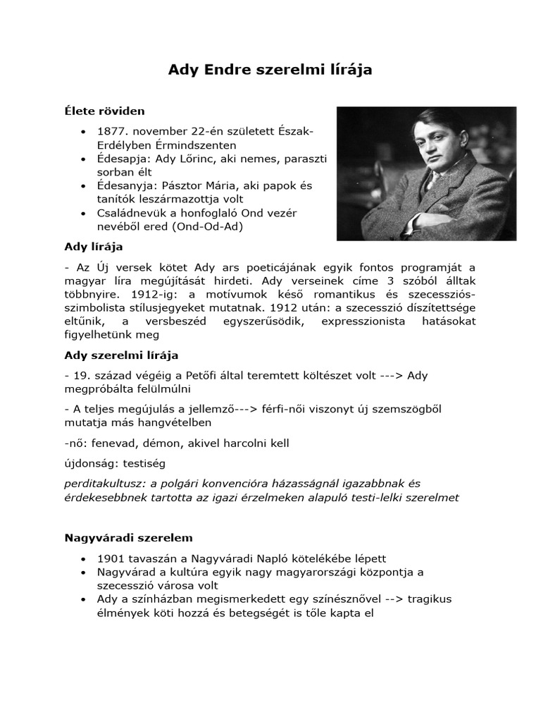 Ady Endre Szerelmi Lírája | PDF