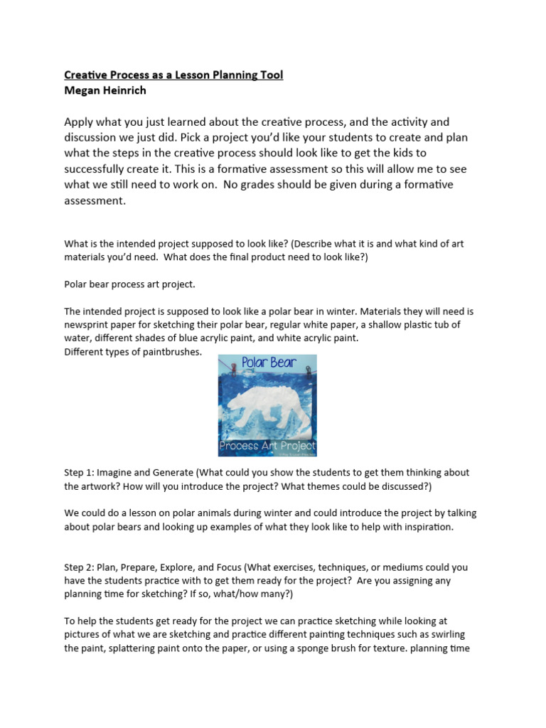 Creative Lesson Plan: Polar Bear Art Project | PDF | Creativity | Learning