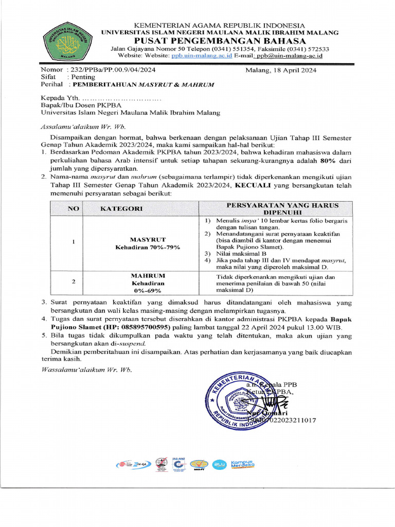 Pemberitahuan Masyrut Mahrum Tahap 3 - 2024 | PDF