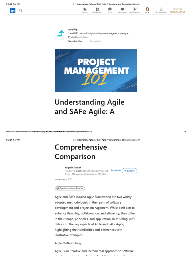 Understanding Agile And Safe Agile A Comprehensive Comparison Linkedin Pdf Agile