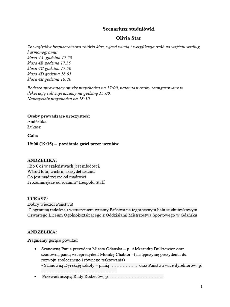 Scenariusz Studniówki | PDF